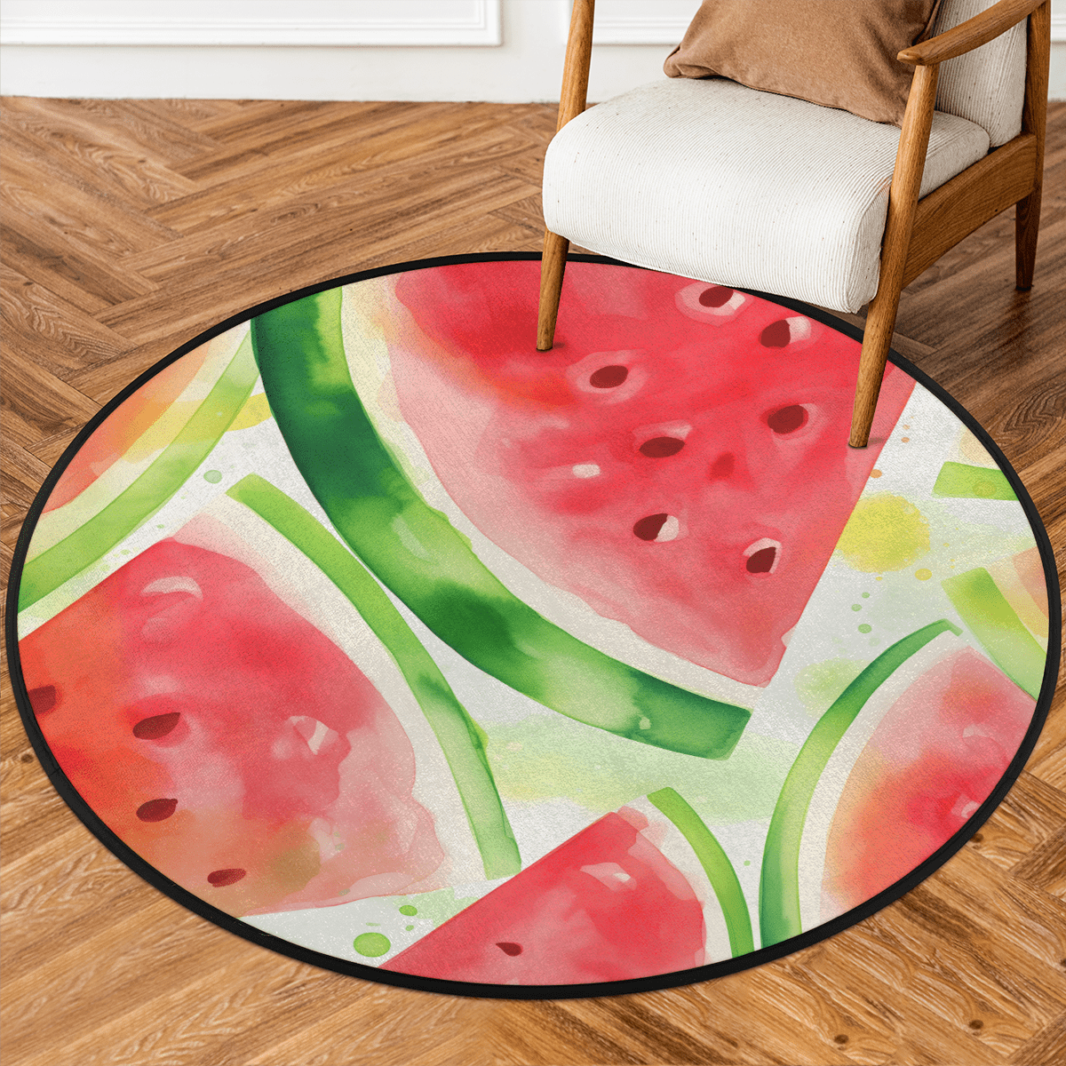 CURLYOOT Round Rug 3ft Watermelon Pattern Area Rug, Washable Circle Mat ...