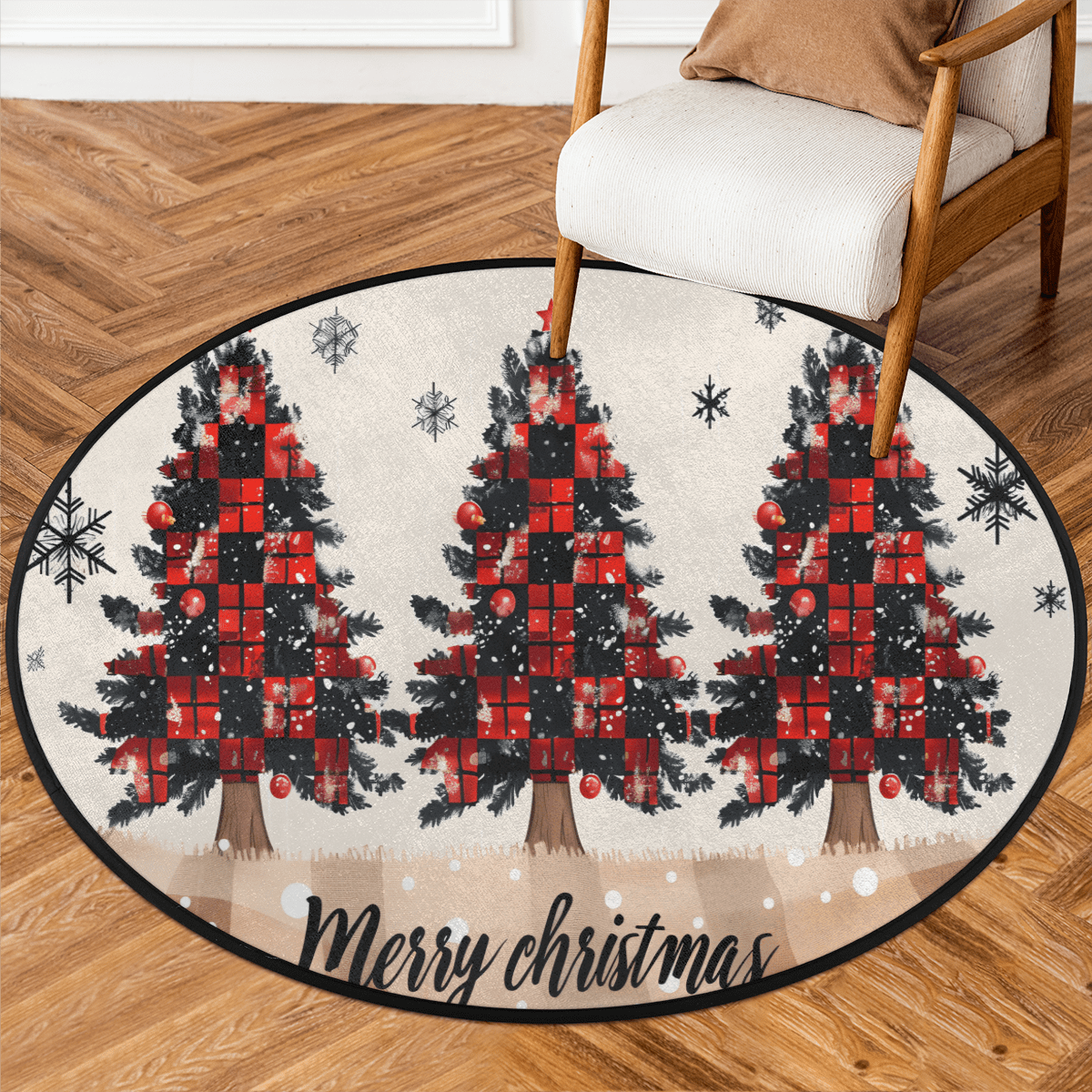 CURLYOOT Round Rug 3ft Xmas Tree Area Rug, Washable Circle Mat Non Slip ...