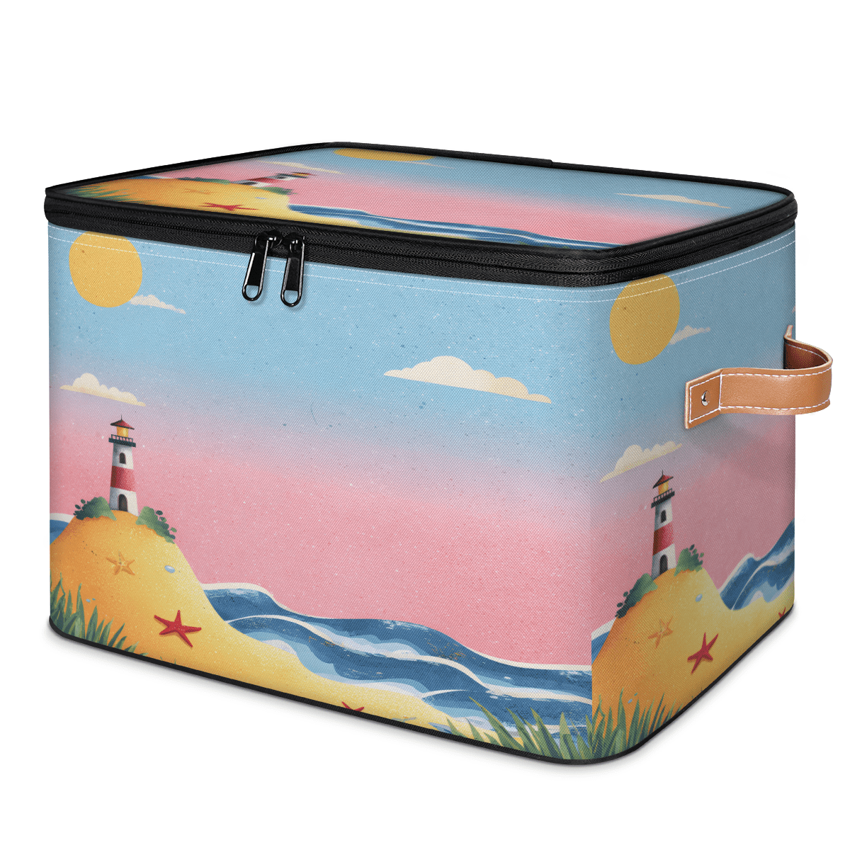 CURLYOOT Sand Sea Scenery Storage Bins with Lid, Decorative Fabric ...