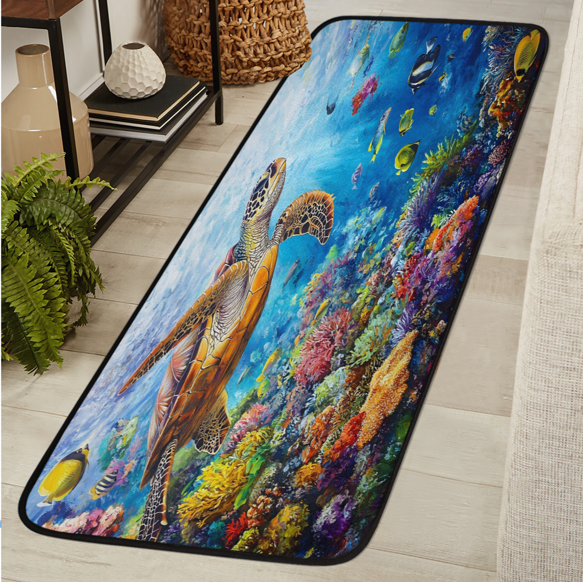 CURLYOOT Sea Turtle Animal under the Ocean Runner Rug 2'x6' Washable ...