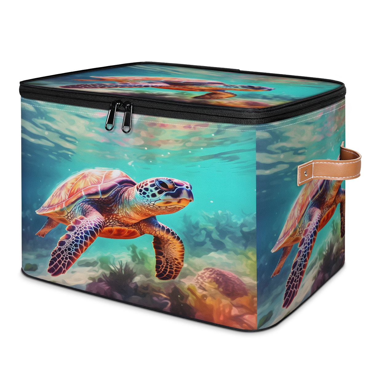 CURLYOOT Sea Turtles Storage Bins with Zipper Lid Fabric Storage ...