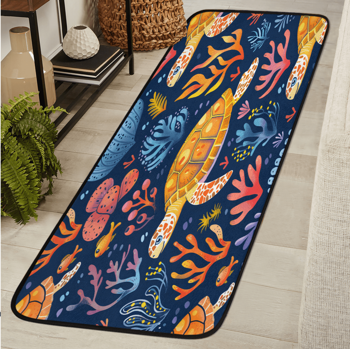 CURLYOOT Sea turtles Runner Rug 2'x6' Washable Kitchen Runner Rug ...