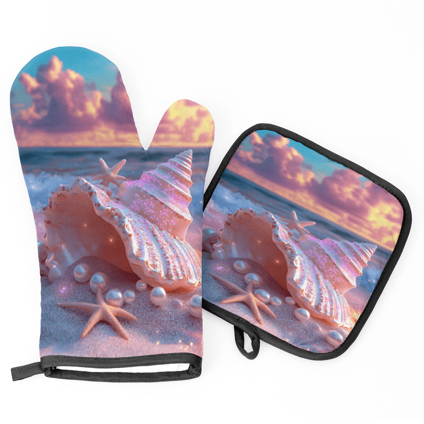 CURLYOOT Seashell Beach Theme Starfish Shell Oven Mitts and Pot Holders ...