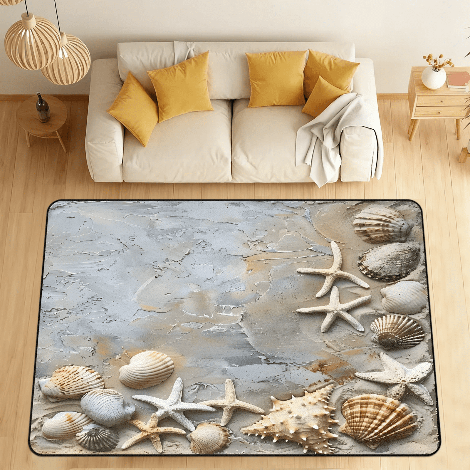 CURLYOOT Seashell Starfish Area Rugs 5'x7' Washable Rug Large Living ...