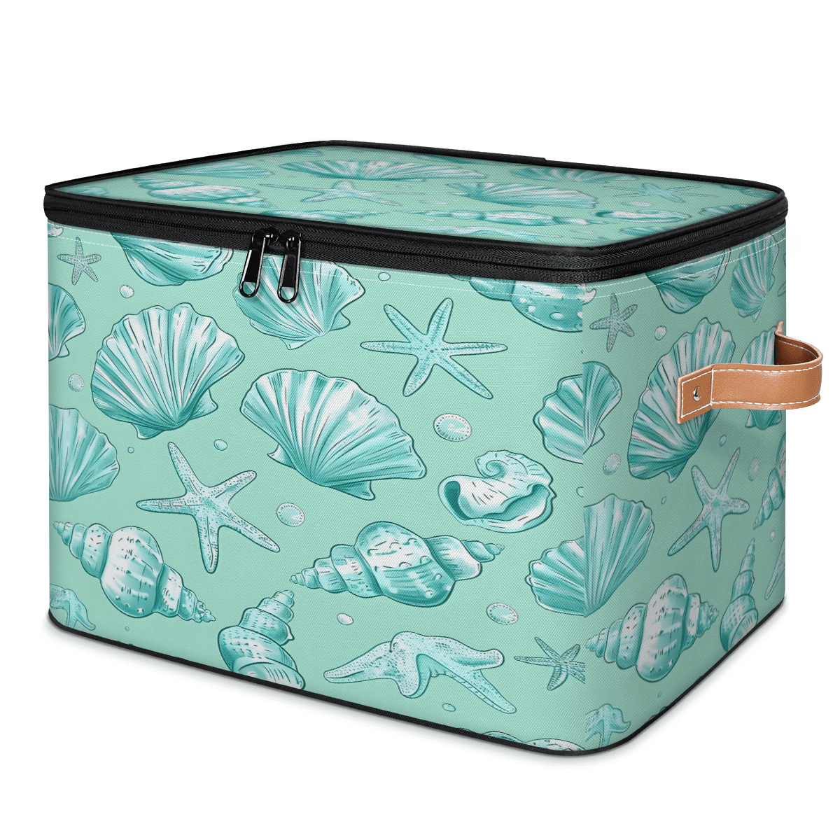 CURLYOOT Seashell Starfish Blue Green Storage Bins with Lid, Decorative ...