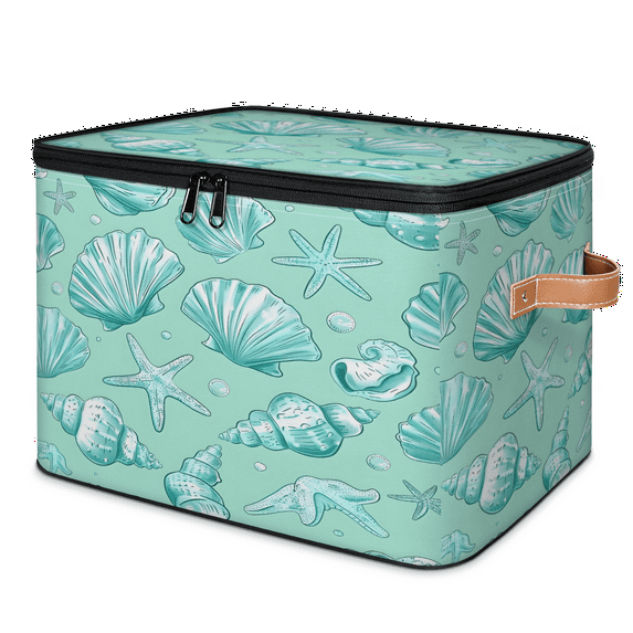CURLYOOT Seashell Starfish Blue Green Storage Bins with Lid, Decorative ...
