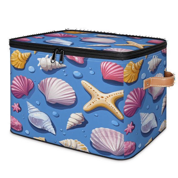 CURLYOOT Seashell Storage Bins with Zipper Lid Fabric Storage Baskets ...