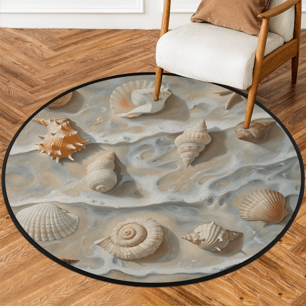 CURLYOOT Seashells Starfish 5.2ft Round Rug for Living Room, Large ...
