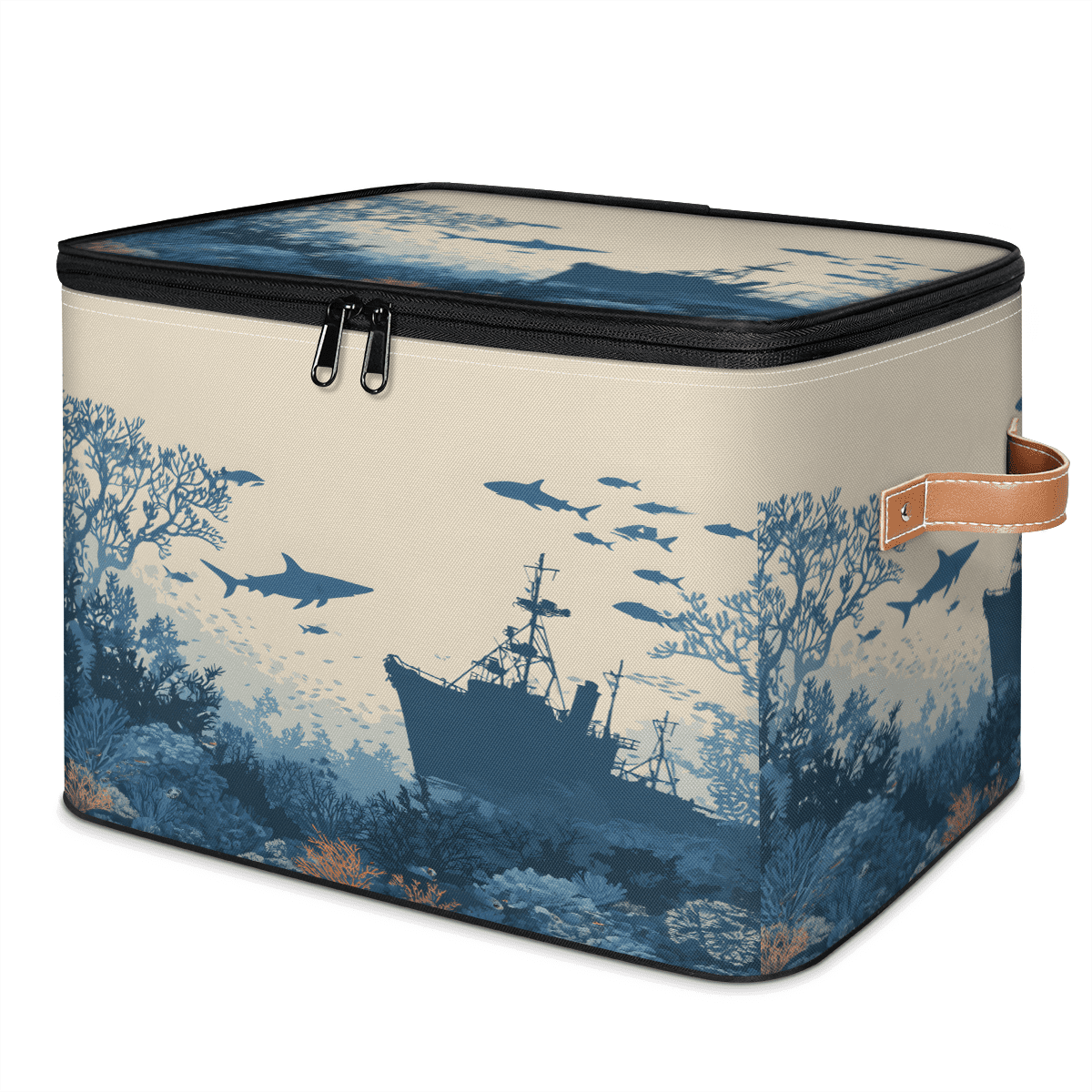 CURLYOOT Sharks Pirate Ship Storage Bins with Lid, Decorative Fabric ...