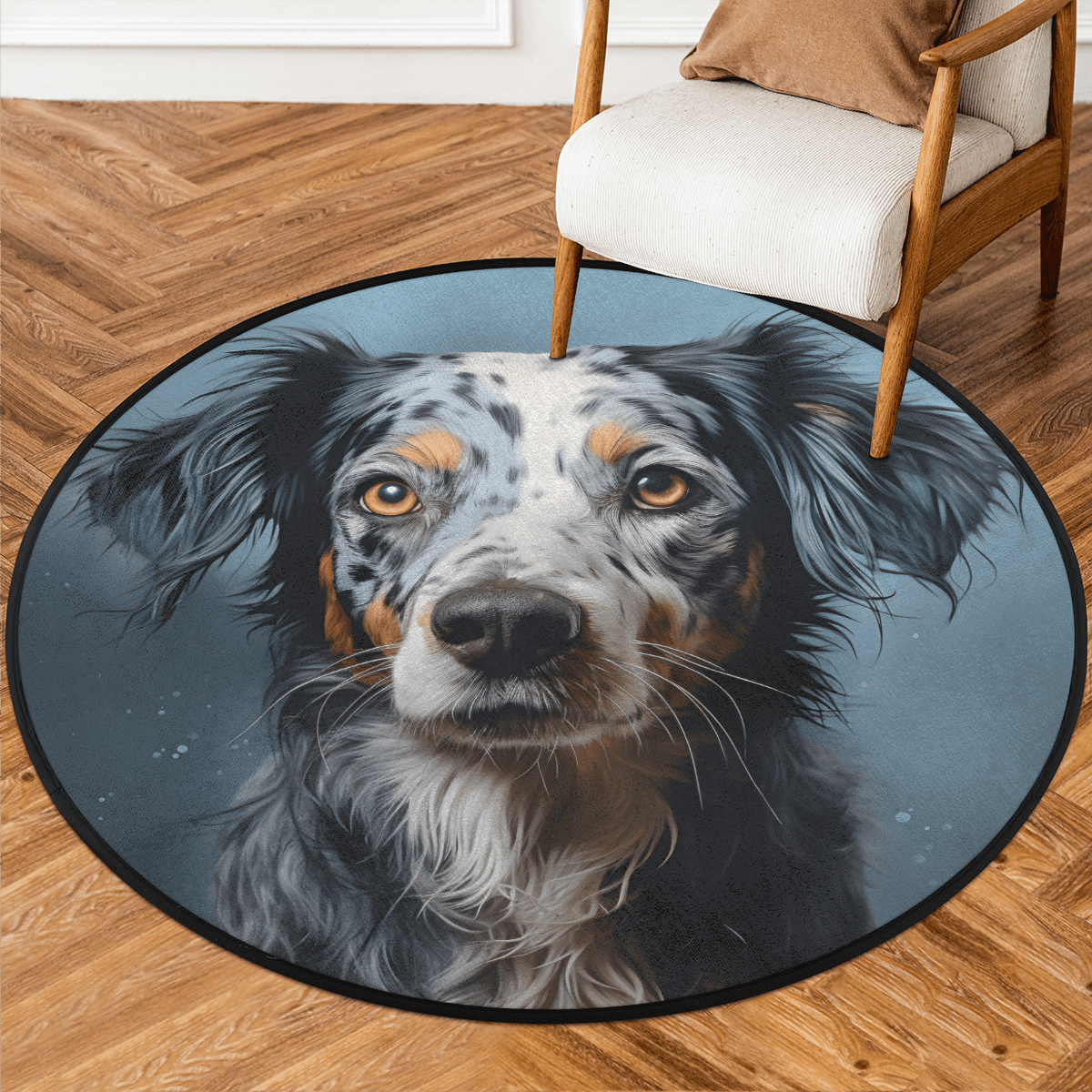 CURLYOOT Sheepdog Dog 5.2ft Round Rug for Living Room, Large Washable ...