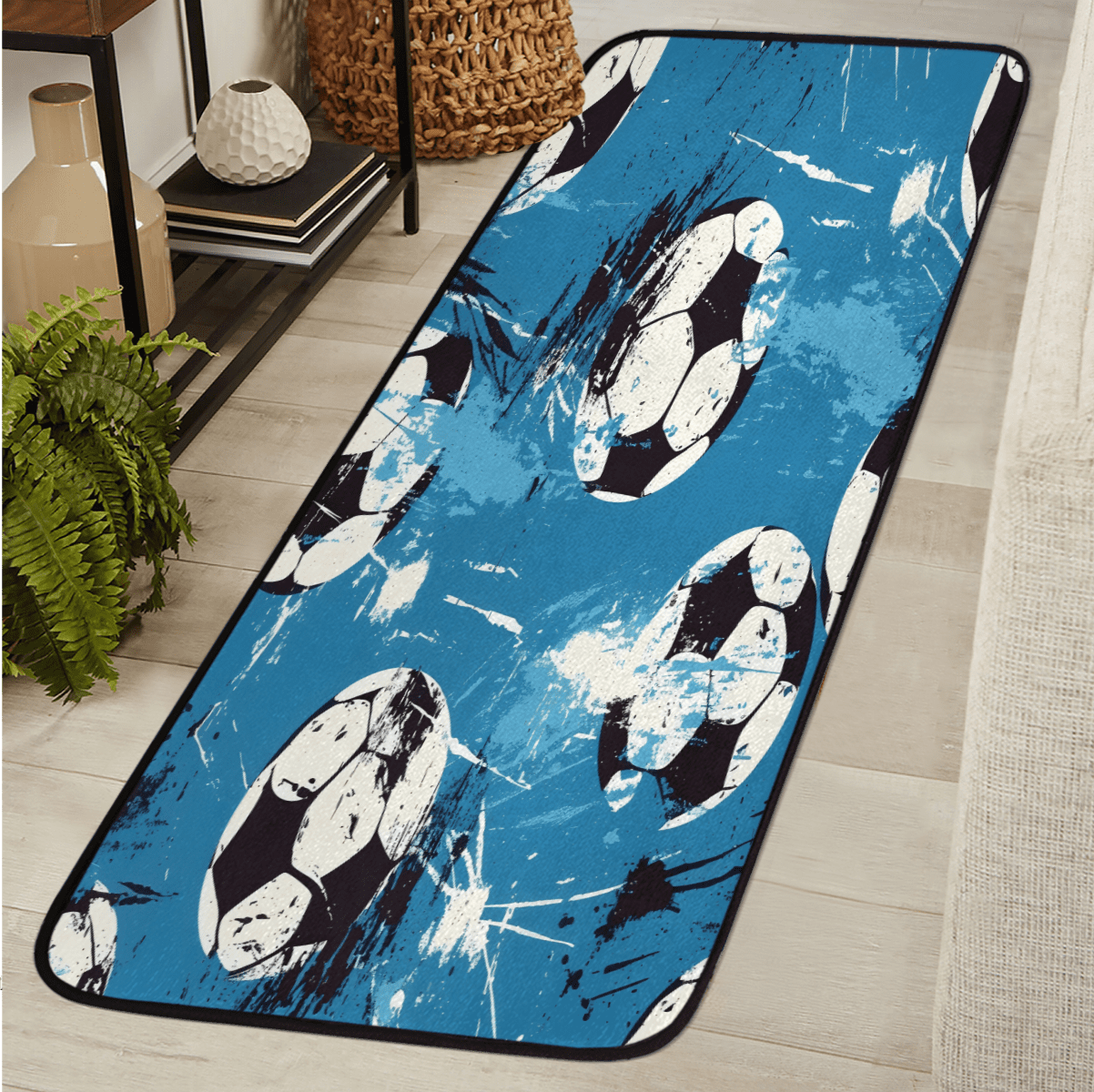CURLYOOT Soccer Ball Print Runner Rug 2'x6' Washable Kitchen Runner Rug ...