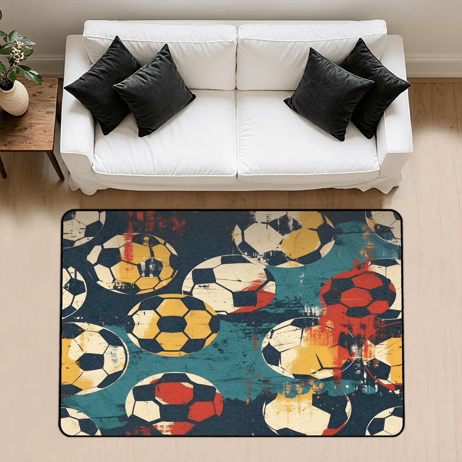 CURLYOOT Soccer Ball Rug for Living Room Bedroom, 4x6 Ft Washable Area ...