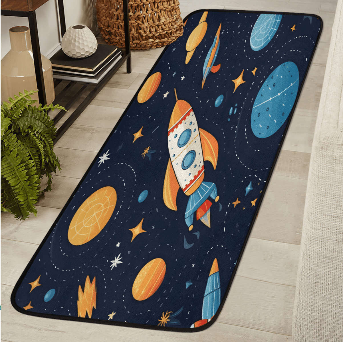 CURLYOOT Spaceship Rocket Ship Galaxy Theme Runner Rug 2'x6' Washable ...
