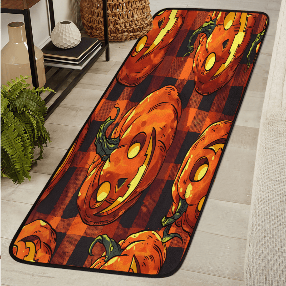 CURLYOOT Spooky Pumpkins Runner Rug 2'x6' Washable Kitchen Runner Rug ...