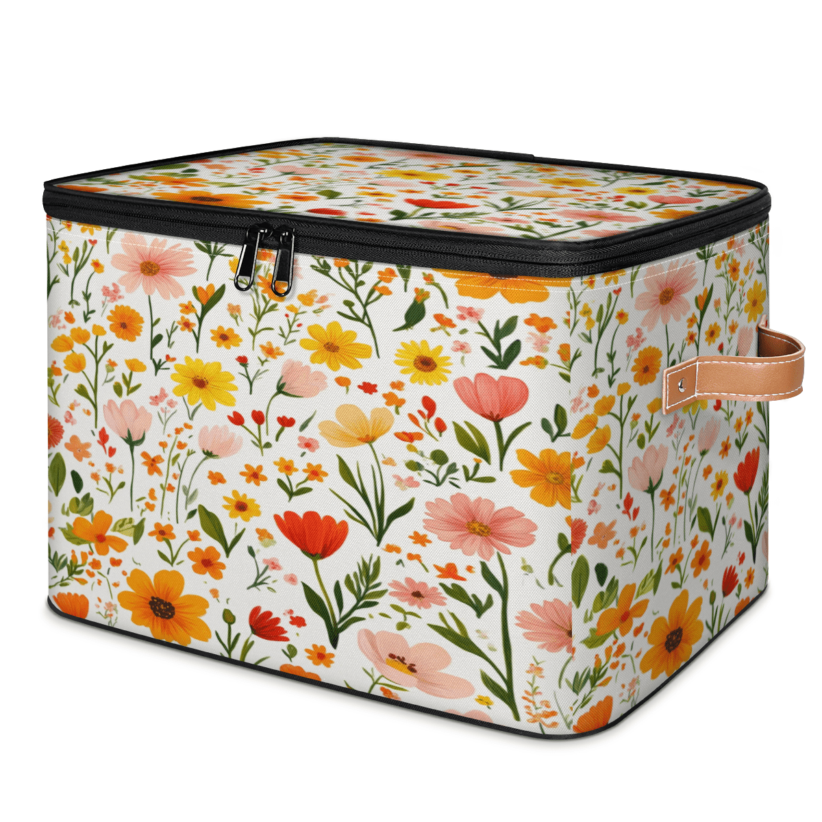 CURLYOOT Spring Floral Storage Bins with Zipper Lid Fabric Storage ...
