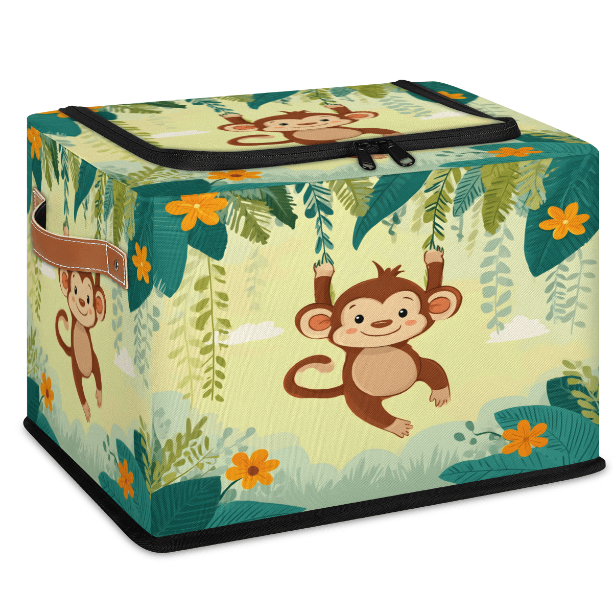 CURLYOOT Spring Forest Monkey Storage Bin with Zipper Lid, Fabric ...