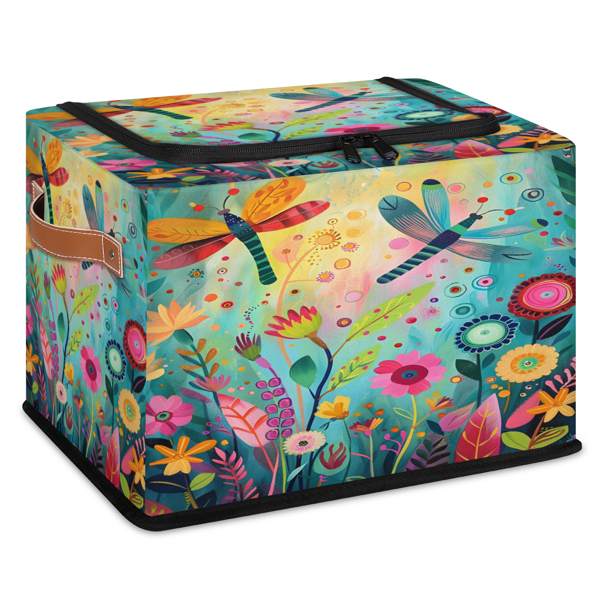 CURLYOOT Spring Summer Dragonfly Storage Bin With Zipper Lid, Foldable ...