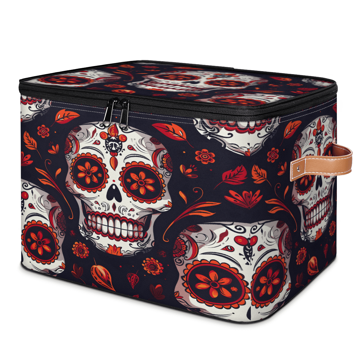 CURLYOOT Sugar Skull Fabric Storage Bins with Lids, Mexican Floral ...