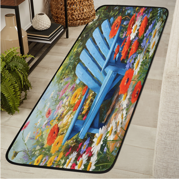 CURLYOOT Summer Rustic Watercolor Flower Patio Runner Rug 2'x6 ...