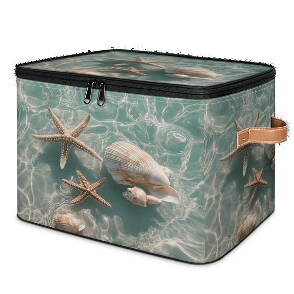 CURLYOOT Summer Sea Seashell Starfish Storage Bins with Lid, Decorative ...