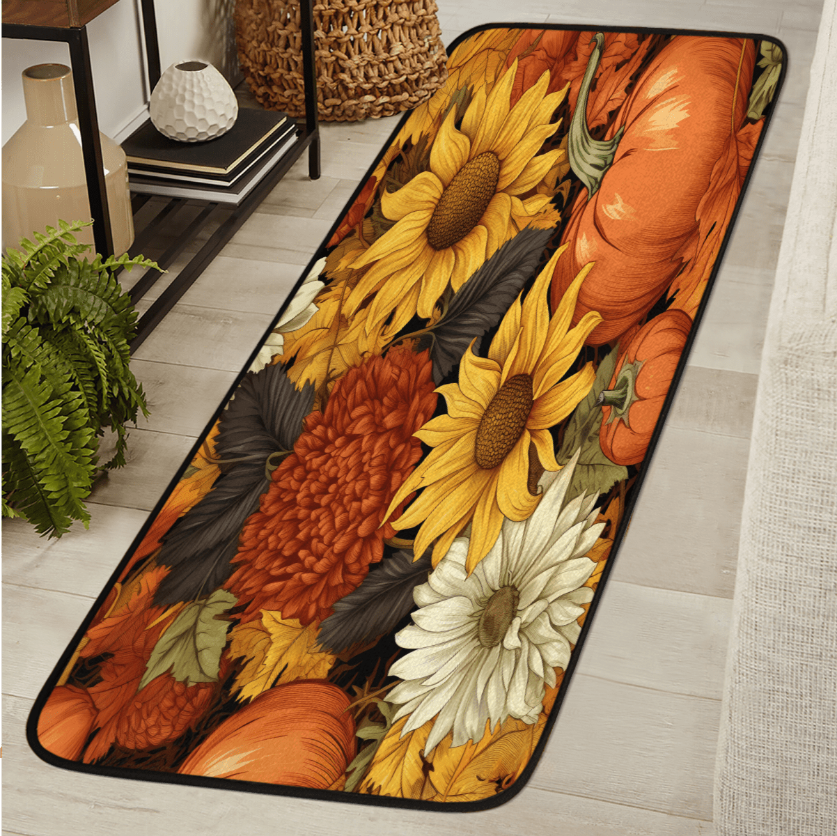 CURLYOOT Sunflower Pumpkin Runner Rug 2'x6' Washable Kitchen Runner Rug ...