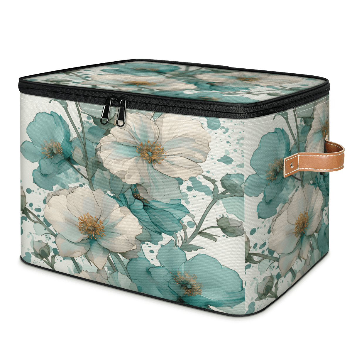 CURLYOOT Teal Boho Floral Blossom Storage Bins with Lid, Decorative ...
