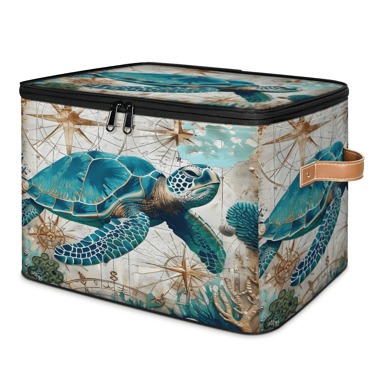 CURLYOOT Teal Turtle Retro Abstract Storage Bins with Lid, Decorative ...