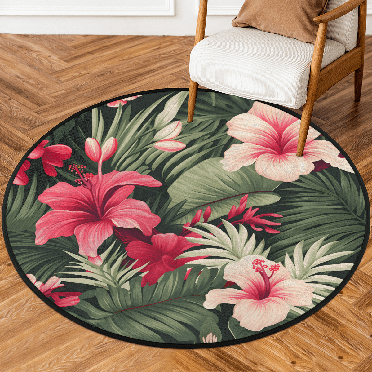 CURLYOOT Tropical Flowers 5.2ft Round Rug for Living Room, Large ...