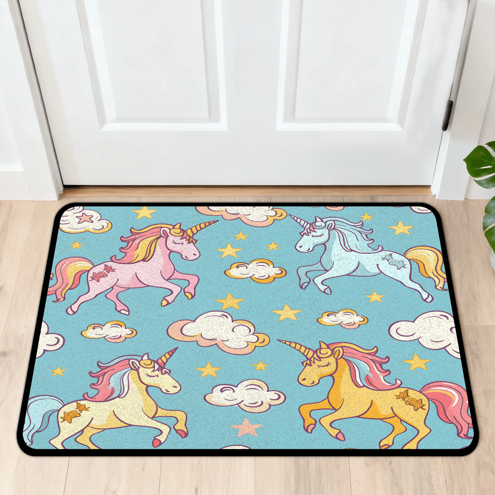 CURLYOOT Unicorn Cloud Door Mat 24" x 36" Absorbent Front Doormat ...