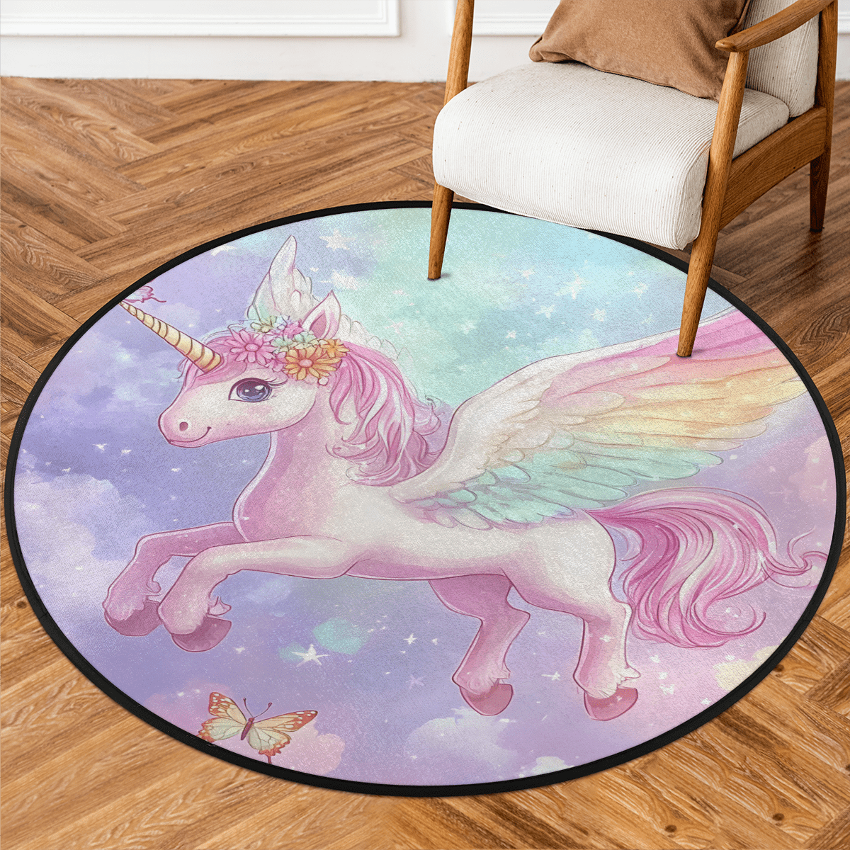 CURLYOOT Unicorn Colorful Cartoon Animal Fancy 5.2ft Round Rug for ...