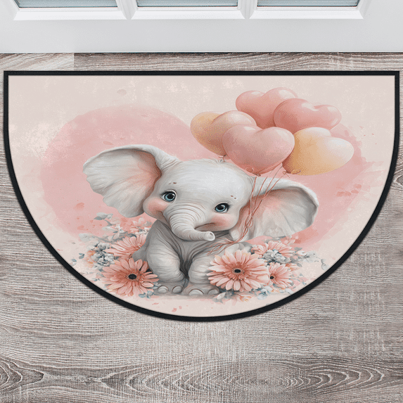 CURLYOOT Valentines Day Elephant Animal Half Round Door Mat 40'' x 63 ...