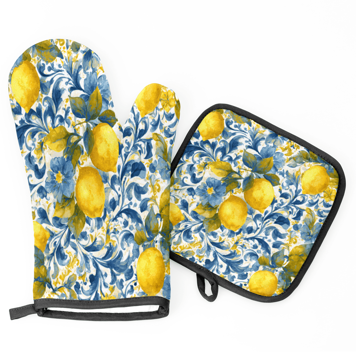CURLYOOT Vintage Lemon Leaves Plant Oven Mitts and Pot Holders 2 pcs ...