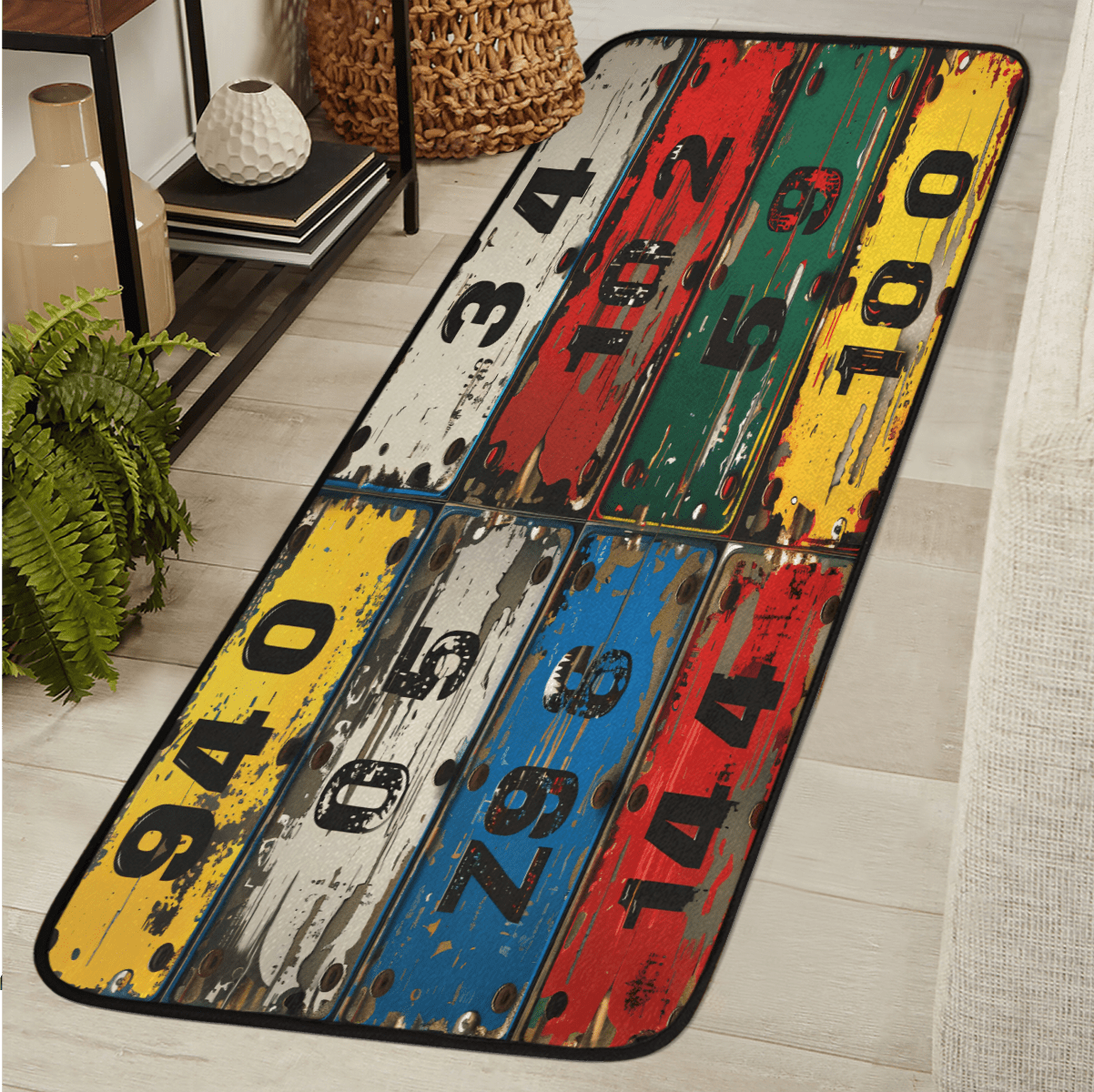 CURLYOOT Vintage License Plate Numbers Runner Rug 2'x6' Washable ...