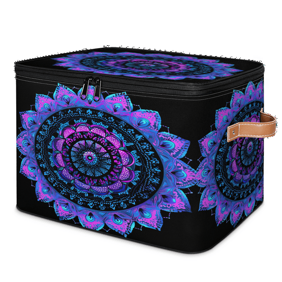 CURLYOOT Vintage Mandala Flower Storage Bins with Zipper Lid Fabric ...