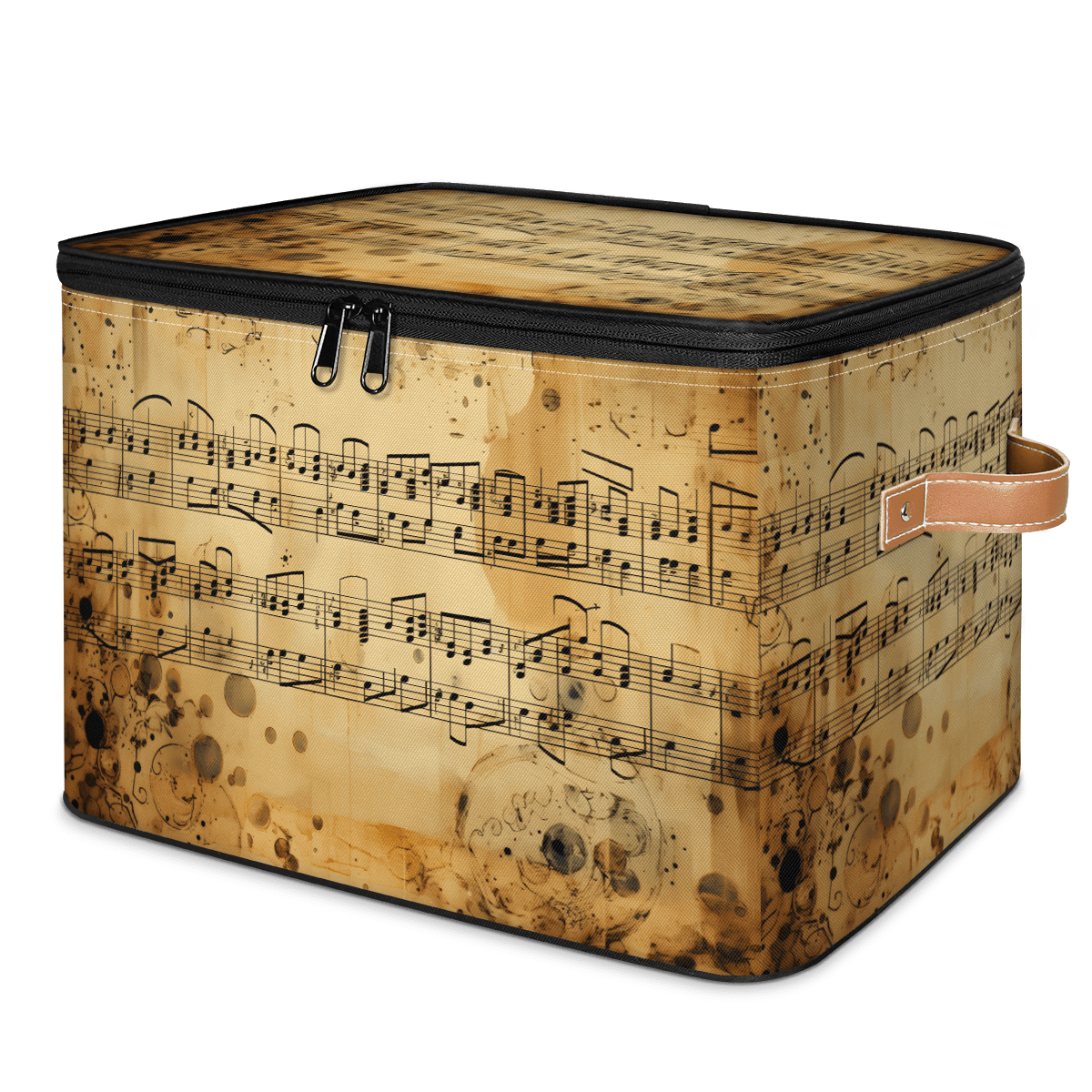 CURLYOOT Vintage Musical Notes Storage Bin with Zipper Lid, Fabric ...