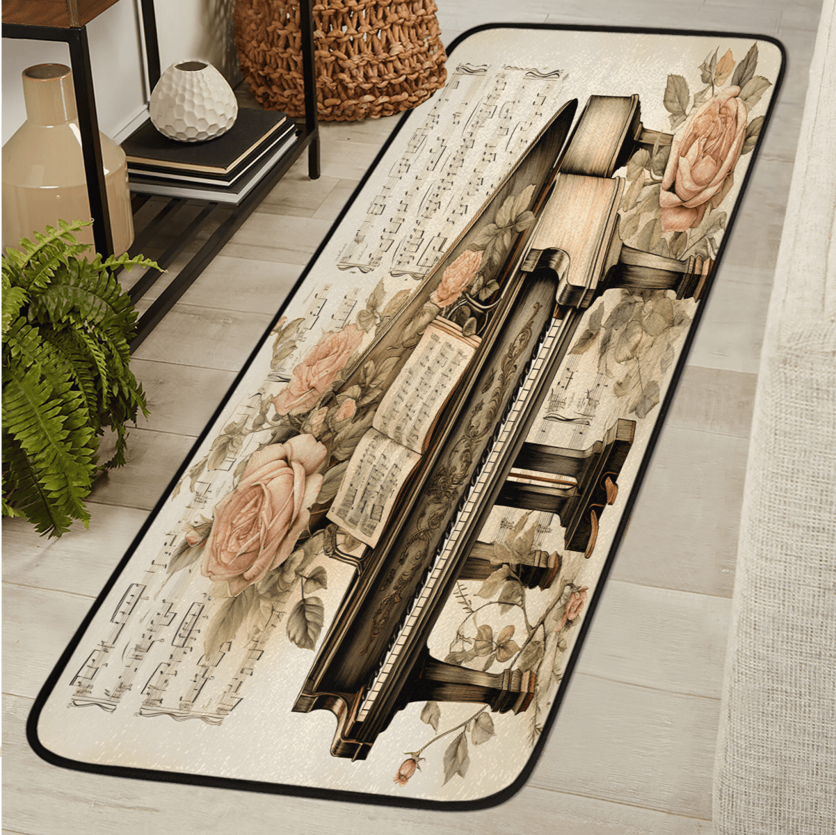 CURLYOOT Vintage Piano Musical Note Runner Rug 2'x6' Washable Kitchen ...