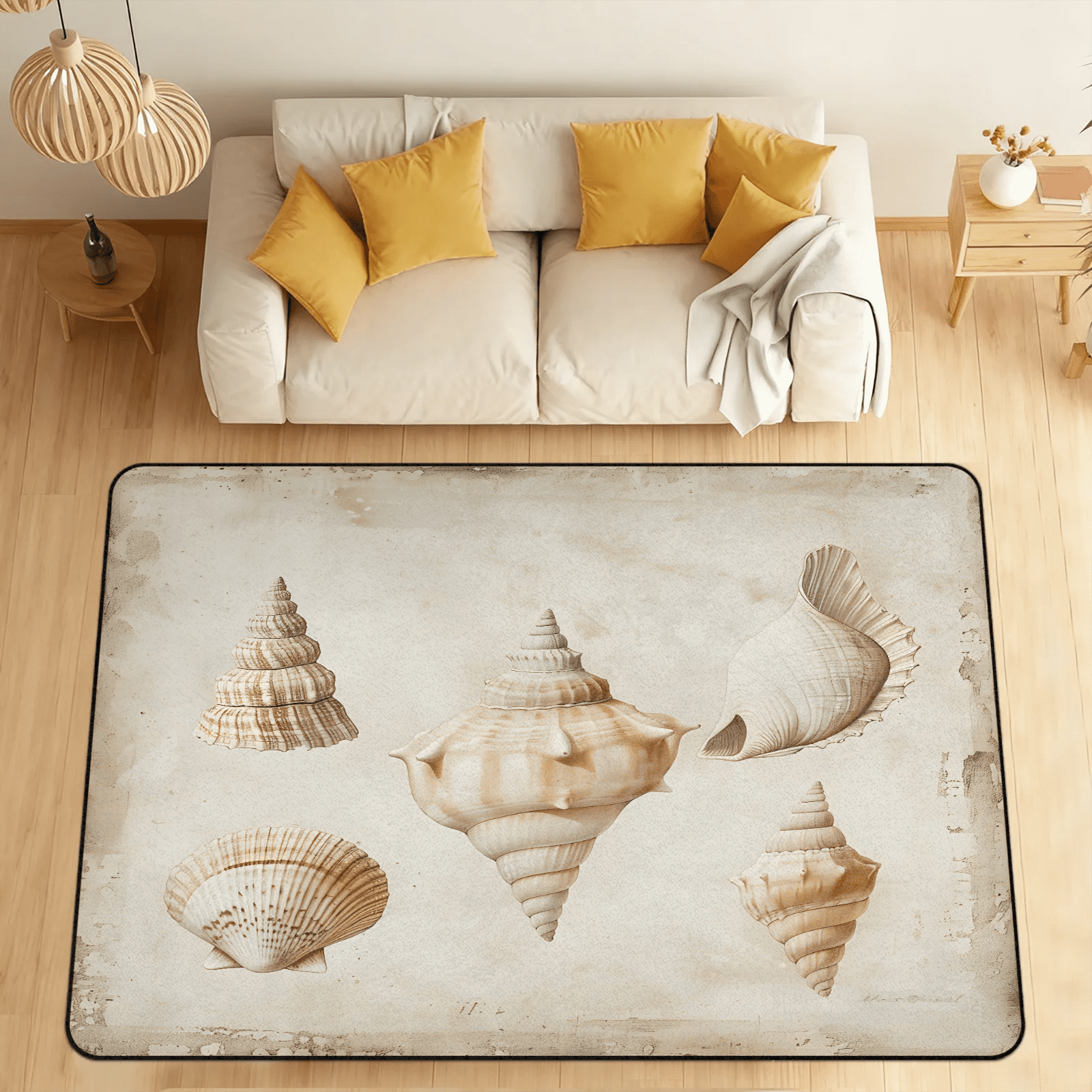 CURLYOOT Vintage Shells Area Rugs 5'x7' Washable Rug Large Living Room ...