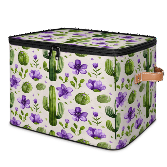 CURLYOOT Watercolor Cactus Floral Storage Bins with Zipper Lid Fabric ...