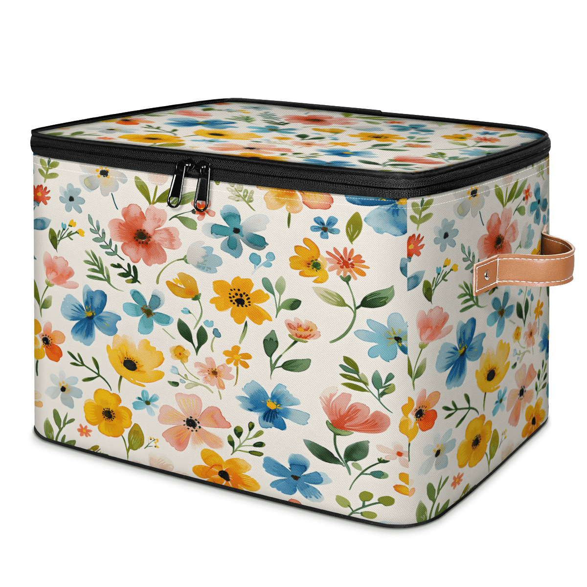 CURLYOOT Watercolor Floral Storage Bins with Zipper Lid Fabric Storage ...