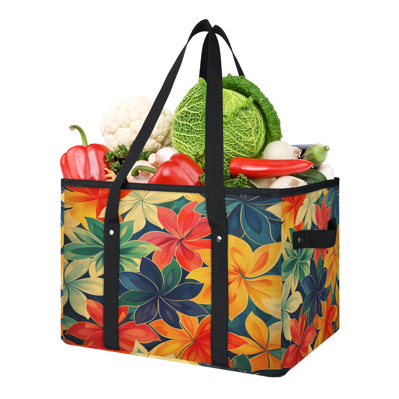 CURLYOOT Watercolor Flowers Reusable Grocery Bag, Large Foldable ...