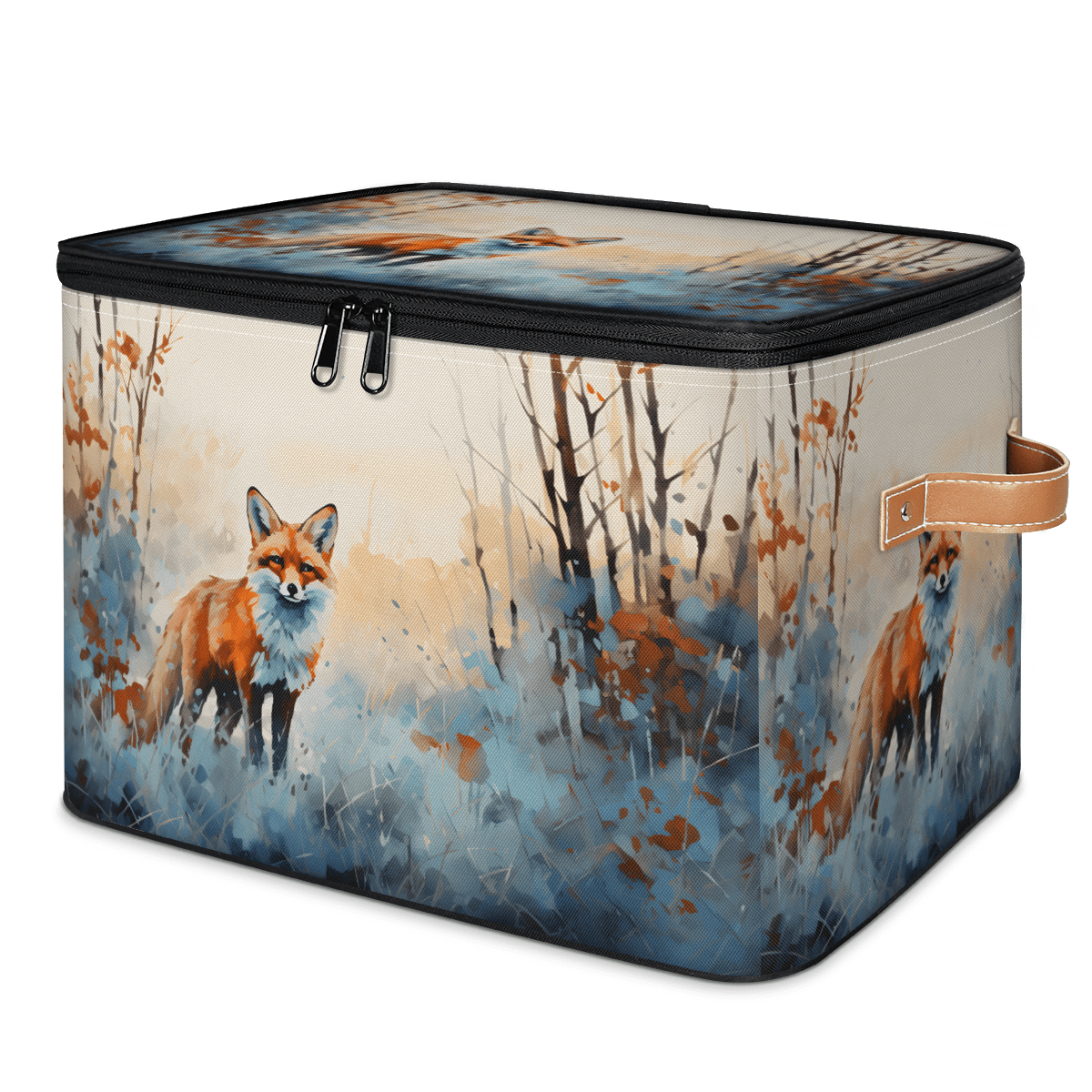 CURLYOOT Watercolor Fox Storage Bin with Zipper Lid, Fabric Decorative Lidded Storage Baskets ...