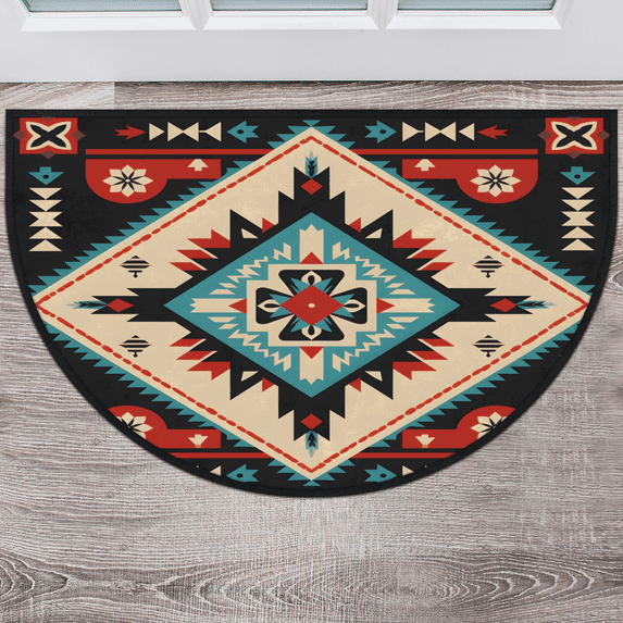 CURLYOOT Western Aztec Half Round Door Mat, Indoor Outdoor Entrance Rug ...