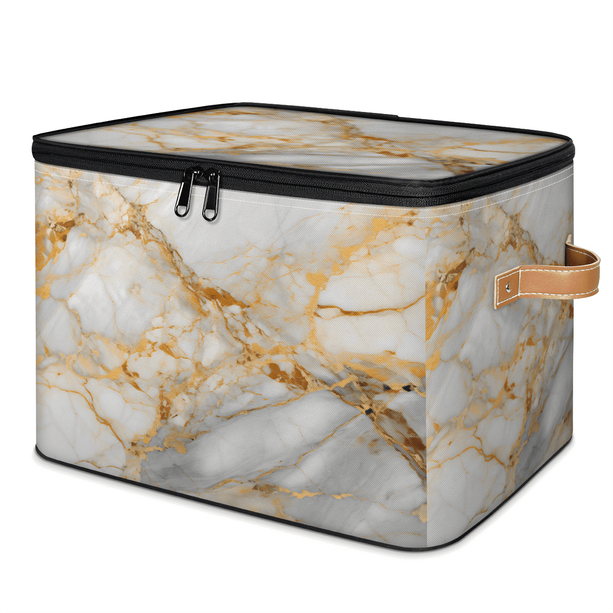 CURLYOOT White Gold Marble Storage Bins with Zipper Lid Fabric Storage ...