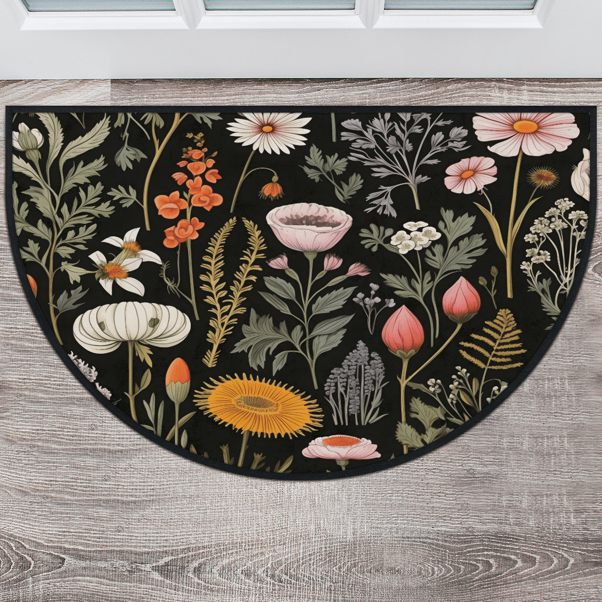 CURLYOOT Wildflower Floral Flower Half Round Door Mat, Indoor Outdoor ...