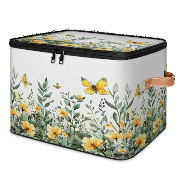 CURLYOOT Wildflowers Floral Spring Fabric Storage Bins with Lids ...