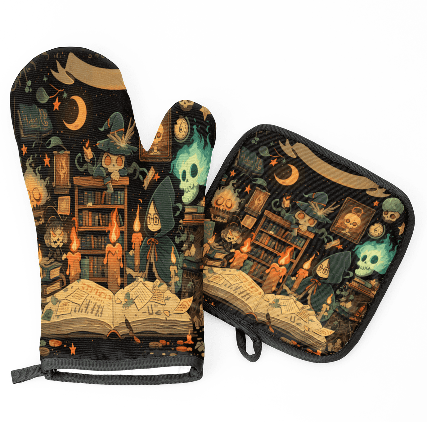 CURLYOOT Witchy Gothic Oven Mitts and Pot Holders 2 pcs Set, Decorative ...