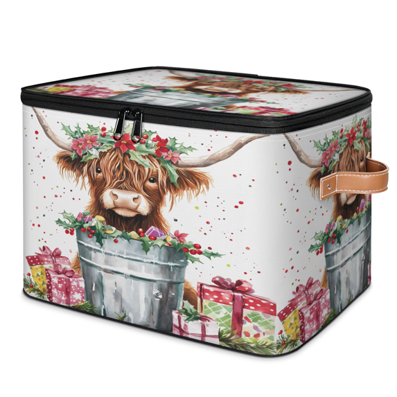 CURLYOOT Xmas Vintage Highland Cow Holiday Storage Bins with Lid ...