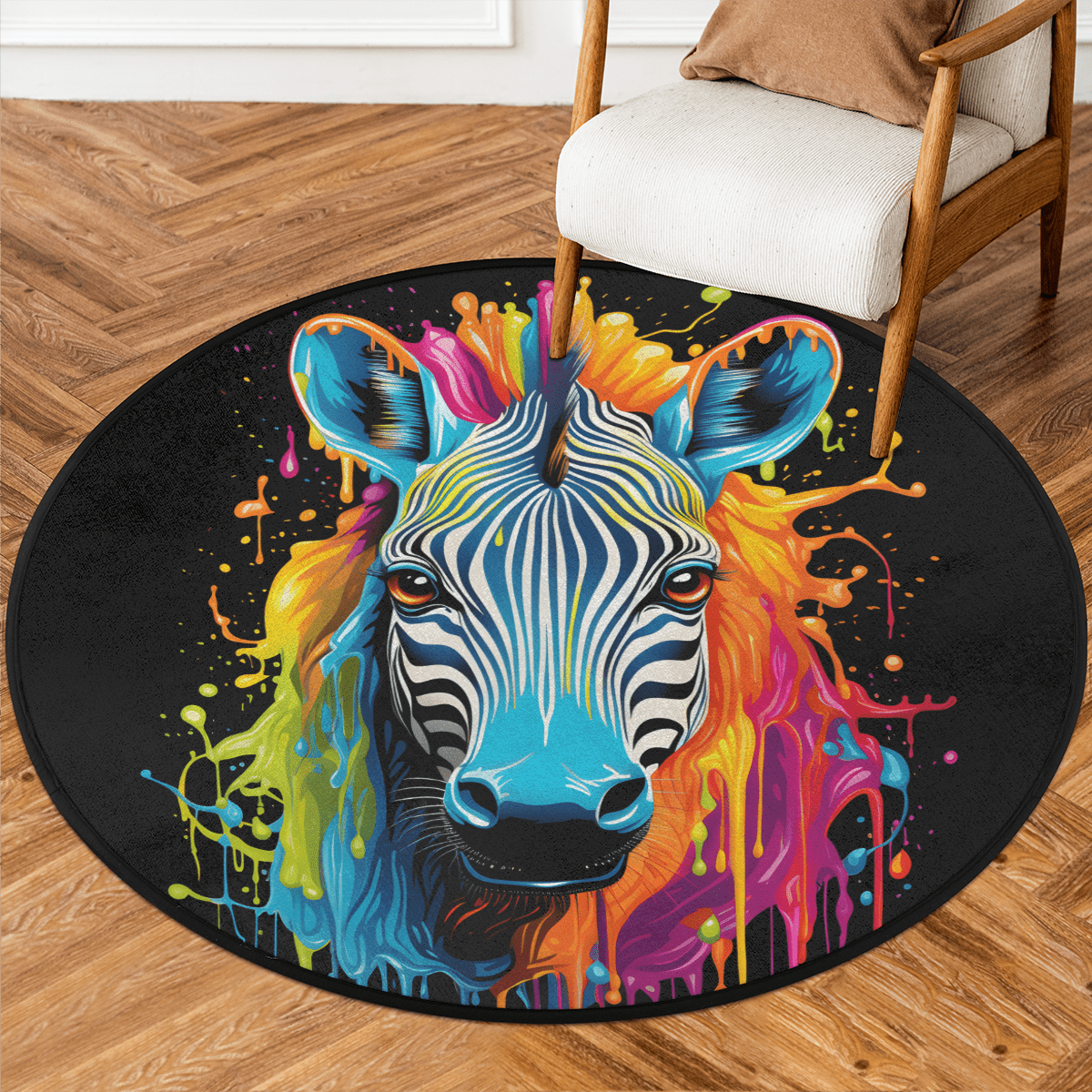 CURLYOOT Zebra 5.2ft Round Rug for Living Room, Large Washable Area Rug ...