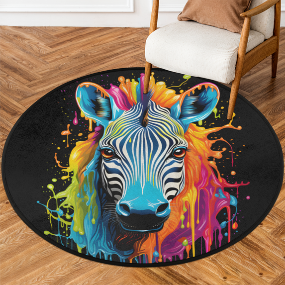CURLYOOT Zebra 5.2ft Round Rug for Living Room, Large Washable Area Rug ...