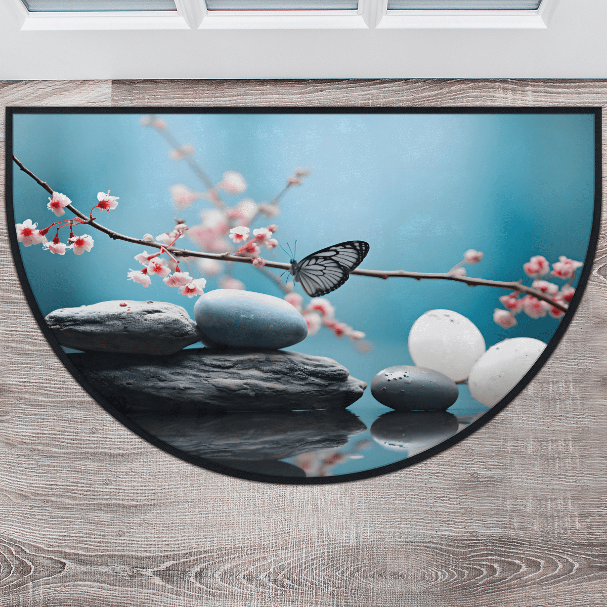 CURLYOOT Zen Stone Flower Half Round Door Mat, Indoor Outdoor Entrance ...